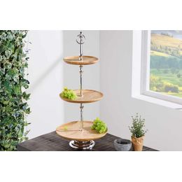 Riess Ambiente Dekorative Etagere PURE NATURE 68cm silber Mangoholz handmade drei Etagen Riess-Ambiente rund