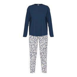 Mey Pyjama 'Soft Leo' Damen Gr&ouml;&szlig;e M camel / elfenbein / neonblau / dunkelblau Winterkleid