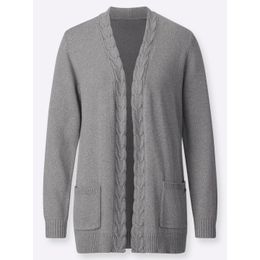 WITT Damen Strickjacke mit aufgesetzten Taschen, anthrazit-ecru-meliert, Gr&ouml;&szlig;e 36