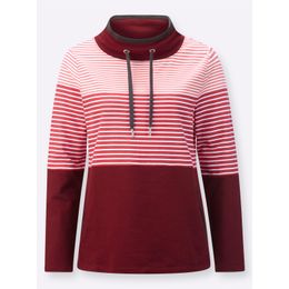 WITT Damen Sweatshirt mit Taschen, erdbeere-ecru-geringelt, Gr&ouml;&szlig;e 52