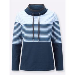 WITT Damen Sweatshirt mit Taschen, jeansblau-ecru-geringelt, Gr&ouml;&szlig;e 54