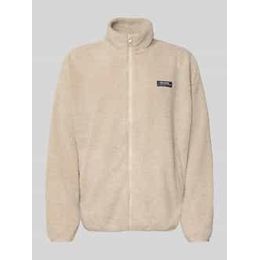 Review Fleecejacke mit Stehkragen und Label-Detail
