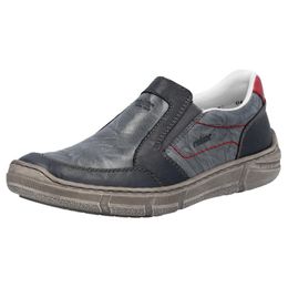 Rieker Slipper, Slip on Sneaker, Halbschuh, Freizeitschuh mit Schaftrandpolsterung blau-rot 44 44 Klassischer Slipper mit beidseitigem Stretcheinsatz