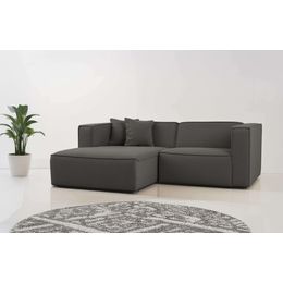 Ecksofa OTTO HOME "Tammie", grau (gray), B:222cm H:73cm T:154cm, 100% Polyester, Sofas, Ecksofa, Breite 222 cm, Webstoff fein, bodentief, mit Wellenunterfederung