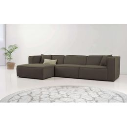 Ecksofa OTTO HOME "Tammie", braun (schwarz braun), B:312cm H:73cm T:154cm, 100% Polyester, Sofas, Ecksofa, Breite 312 cm, Webstoff fein, bodentief, mit Wellenunterfederung