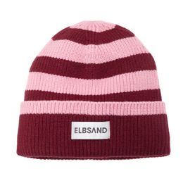 Strickmütze ELBSAND, Damen, rosé, weinrot, Materialmix, gestreift, mehrfarbig, Mützen, Beanie, Wintermütze, Mütze, Grobstrick mit Umschlag, Viskose