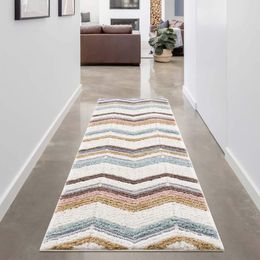 Hochflor-Teppich Carpet City "Focus 3009", bunt (mehrfarbig), B:80cm H:20mm L:300cm, Polypropylen, Teppiche, Läufer, Boho, Hochtief-Muster/ 3D-Effekt, für Wohnzimmer, Schlafzimmer