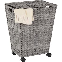 Wäschekorb Locker, grau, B:45cm H:57cm T:36cm, Polyrattan, Wäschesammler, Polyrattan, mit Rollen