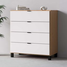 Kommode VOX "SIMPLE Sideboard mit 4 Schubladen, Maße B/T/H: 90/47/94,5 cm", weiß (eiche, weiß), B:90cm H:94,5cm T:47cm, Spanplatte, Sideboards, Soft-Close Function, mit schwarzen Metallgriffe