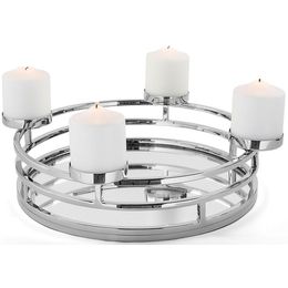 Adventsleuchter Fink "MODENA, für 4 Stumpenkerzen Ø 8 cm, Deko-Tablett für Weihnachten", silber (silberfarben), H:12cm Ø:38cm, Edelstahl, Kerzenhalter, Adventskranz, Ø 38 cm, Kerzenhalter aus Edelstahl, Weihnachtsdeko