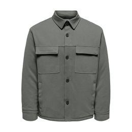 Only & Sons Langarmhemd ONLY & SONS "ONSNEWKODYL SHACKET SWEAT", Herren, Gr. L, N-Gr, grau (castor gray), Web, Obermaterial: 62% Polyester, 33% Viskose, 5% Elasthan, unifarben, Rundhals, Ärmel mit Ärmelschlitz 1-Knopf-Manschette, Hemden