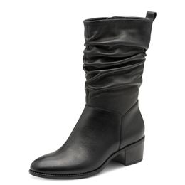 Tamaris Damen Stiefel, Gr. 40schwarz, Glattleder, unifarben, Schuhe, Blockabsatz, Kurzstiefel mit Falten am slouchy Schaft