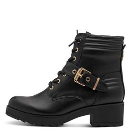 Schnürstiefelette Marco Tozzi, Damen, Gr. 37, schwarz, Lederimitat, kontrastfarbene Details, unifarben, Schuhe, Blockabsatz, Schnürboots, Herbstboots in veganer Verarbeitung