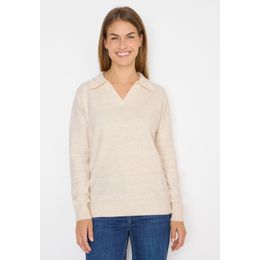 Cecil Damen Strickpulloveroat milk beige melange, Gr. L, Strukturmuster, Web, 37% Baumwolle, 34% Polyacryl, 26% Polyester, 3% Elasthan, Pullover, im