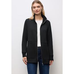 Sweatjacke Street One, Damen, Gr. 38, schwarz, Sweatware, Obermaterial: 81% Viskose, 15% Polyester, 4% Elasthan; Strickdetails: 100% Baumwolle, unifarben, comfort fit normal, hoch geschlossener Ausschnitt, elastischer Bund, Sweatjacken