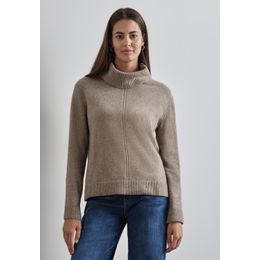 Rollkragenpullover Street One, Damen, Gr. 40, beige (mocha beige meliert), Web, 37% Baumwolle, 34% Polyacryl, 26% Polyester, 3% Elasthan, unifarben, normal normal, hoch geschlossener Ausschnitt, B&uuml;ndchen, Pullover Rollkragenpullover, im soften Baumwoll-Mix