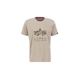 T-Shirt Alpha Industries "Camo Puff Print T-Shirt", Herren, Gr. S, beige (vintage sand), Obermaterial: 100% Baumwolle, Shirts T-Shirt