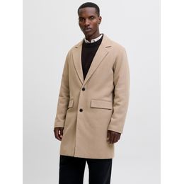 Jack & Jones Langmantel JACK & JONES "JJEHARRIS COAT SN", Herren, Gr. M, greige, Web, Obermaterial: 70% Polyester, 15% Polyacryl, 10% Wolle, 5% sonstige Fasern, meliert, regular fit ca. Mitte Oberschenkel, V-Ausschnitt, Mäntel