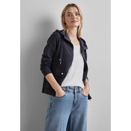 Sweatjacke Street One, Damen, Gr. 36, blau (night sky blau), Sweatware, 96% Baumwolle, 4% Elasthan, unifarben, gerade normal, ohne Ausschnitt, Bündchen, Sweatjacken, mit Kapuze