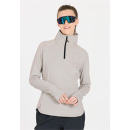 Funktionsshirt WHISTLER "Kajsa", Damen, Gr. 40, grau (grau, meliert), 92% Polyester, 8% Elasthan, unifarben, normal, hoch geschlossener Ausschnitt, Shirts Funktionsshirt, mit w&auml;rmendem Stehkragen und Halbrei&szlig;verschluss