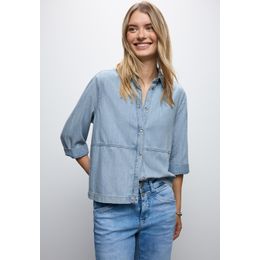 Jeansbluse Street One, Damen, Gr. 44, light blau washed, Jeans, 60% Lyocell, 40% Baumwolle, unifarben, normal normal, V-Ausschnitt, abgesteppt, Blusen Jeansbluse, mit Knopfleiste
