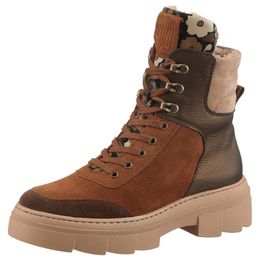 Waldläufer Schnürboots WALDLÄUFER "H-SAIGA", Damen, Gr. 6 (39), cognac kombiniert, Nubukleder, Veloursleder, mehrfarbig, Schuhe, Schnürstiefelette, Plateauboots in Komfortweite H (= sehr weit)