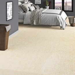 Teppichboden my home "Rava, Velours", beige (creme), B:400cm H:16mm L:400cm, Kunstfaser, Teppiche, Uni Farben, Breite 400 cm, weich, strapazierfähig, Wohnzimmer