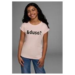 T-Shirt Kidsworld "&duso?", Mädchen, Gr. 140/146, rosa, Single Jersey, Obermaterial: 100% Baumwolle, bedruckt, Modisch, bequem hüftbedeckend, Rundhals, Aufschlag, Shirts, kurzärmelig, bedruckt, Rundhalsausschnitt, aus Baumwolle