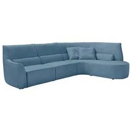Ecksofa Egoitaliano "Puffy, extravagant & edel, Retro Designsofa, hoher Sitzkomfort, L-Form", blau (hellblau), B:330cm H:88cm T:205cm, Luxus-Micofaser Lederoptik (100% Polyester) ist ein neues technisches Gewebe mit einem visuellen und taktilen Aspekt, der dem Nubuk sehr nahe kommt, mit innovativen Eigenschaften. Seine außerordentliche Weichheit kommt von einem exklusiven Produktionsprozess, der U