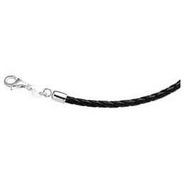 Kette ohne Anhänger "Lederband geflochten, schwarz, Silber 925" Gr. 55, schwarz, Giorgio Martello MILANO, Halsketten, Damen, 55cm, Silber 925 (Sterlingsilber)