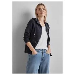 Sweatjacke Street One, Damen, Gr. 44, blau (night sky blau), Sweatware, 96% Baumwolle, 4% Elasthan, unifarben, Casual, gerade normal, ohne Ausschnitt, Bündchen, Sweatjacken, mit Kapuze