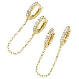 Paar Creolen "mit Zirkonia, Silber 925", gold, Giorgio Martello MILANO, Ohrringe, Damen, Silber 925 (Sterlingsilber)