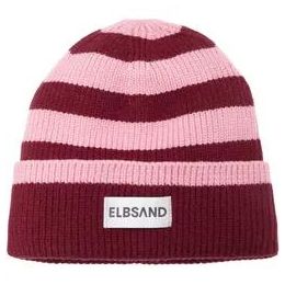 Strickmütze ELBSAND, Damen, rosé, weinrot, Materialmix, gestreift, mehrfarbig, Mützen, Beanie, Wintermütze, Mütze, Grobstrick mit Umschlag, Viskose
