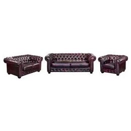 Chesterfield Garnitur 3+2+1 - Büffelleder - Rotbraun - BRENTON