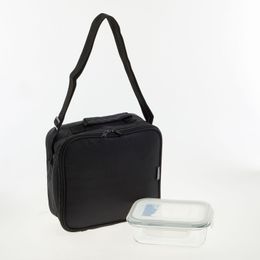 Schwarze Lunch-Tasche mit transparenter Lunchbox
