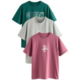 next T-Shirt Herren Gr&ouml;&szlig;e XS hellgrau / gr&uuml;n / magenta / wei&szlig;