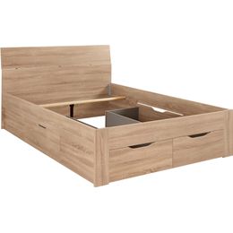 Bett Rauch "Einzelbett Doppelbett Stauraum FLEXX Breiten 90/140/180 cm", braun (struktureichefarben hell), B:185cm H:90cm L:209cm, Betten, Einzelbett Doppelbett Stauraum FLEXX Breiten 90/140/180 cm
