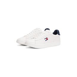 Sneaker Tommy Jeans "ARCHIVE '98", Herren, Gr. 45, weiß, blau rot, Nappaleder, Textil, unifarben mit Farbeinsatz, Sportlich, Schuhe, Freizeitschuh, Streetwear, Halbschuh, Schnürer mit Logoflagge