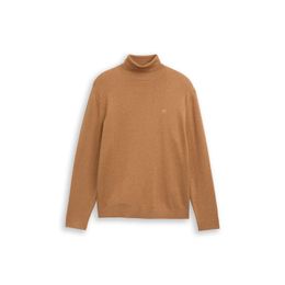 Tom Tailor Herren Rollkragenpullover aus Baumwolle, braun, Meliert, Gr. XL