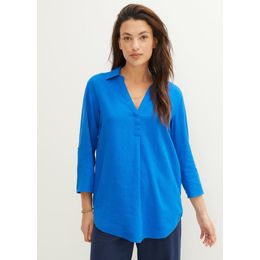 bonprix Leinen-Bluse 3/4-Arm, blau, Leinen