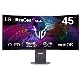Schwarz LG UltraGear&trade; gebogener SmartGamingMonitor 45 &Prime; OLED 240 Hz WQHD webOS, 0,03 ms (GtG), 240 Hz, Display HDR True Black 400 45GX90SAB