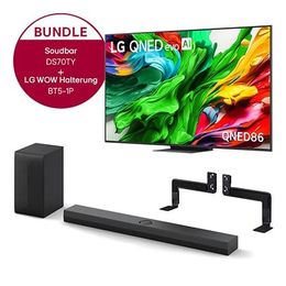 Schwarz LG 65&Prime; QNED evo AI QNED86 MiniLED 4K Smart TV + 3.1.1 Kanal TV Soundbar DS70TY mit Dolby Atmos + WOW Bracket 65QNED86A6A.DS70TY