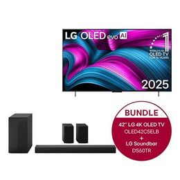 Schwarz LG 42&Prime; OLED evo AI C5E 4K Smart TV + 5.1 Kanal HeimkinoSoundbar S60TR mit SurroundSound und hinteren Lautsprechern OLED42C5ELB.DS60TR