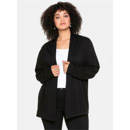 sheego Gro&szlig;e Gr&ouml;&szlig;en Strickjacke in offener Form, schwarz, Gr&ouml;&szlig;e 52/54 - Damen