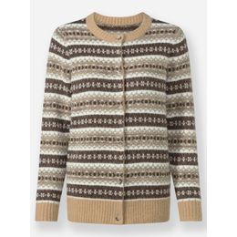 WITT Damen Jacquardstrickjacke mit Merino-Wolle, camel-sesam-gemustert, Gr&ouml;&szlig;e 38