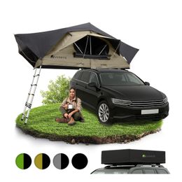 Juskys Autodachzelt Lago 140 x 240 cm - LED-Beleuchtung & Leiter - Schwarz / Khaki