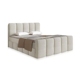 Juskys Boxspringbett Manitoba 180x200 cm - Topper & hochwertige Polsterung inklusive - Beige