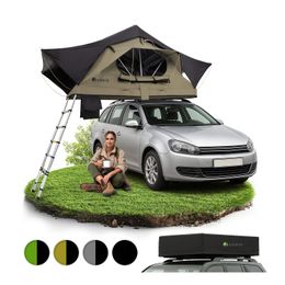 Juskys Autodachzelt Lago 120 x 210 cm - LED-Beleuchtung & Leiter - Schwarz / Khaki