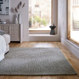 Wollteppich FLAIR RUGS "Harris Boucle", grau, B:160cm H:12mm L:230cm, Wolle, Teppiche, handgefertigt