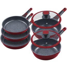 Pfannen-Set King "»Moonscape 5er«, inkl. 2 Glasdeckel", rot, Pfannen, Induktion, abnehmbarer Griff, MOONSCAPE-Beschichtung
